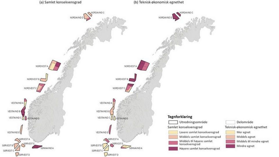 NVE: Fire områder sør i Norge er best egnet for havvind
